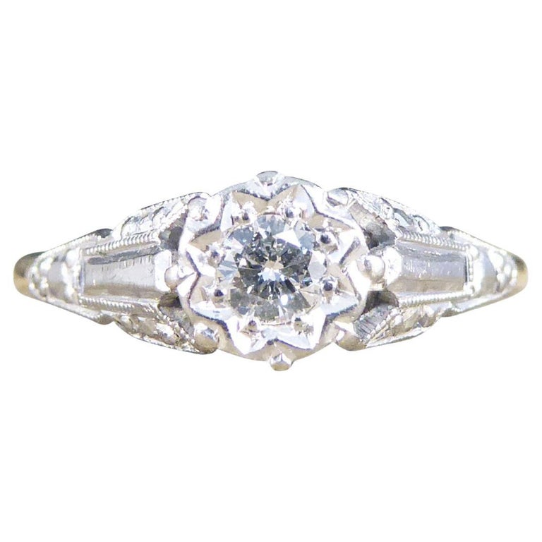 Bague solitaire ancienne en or 18 carats sertie de diamants avec ...