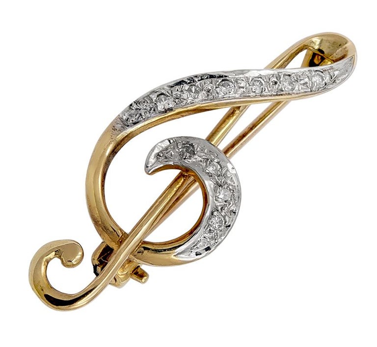 Music Note Gold Pin For Sale at 1stDibs