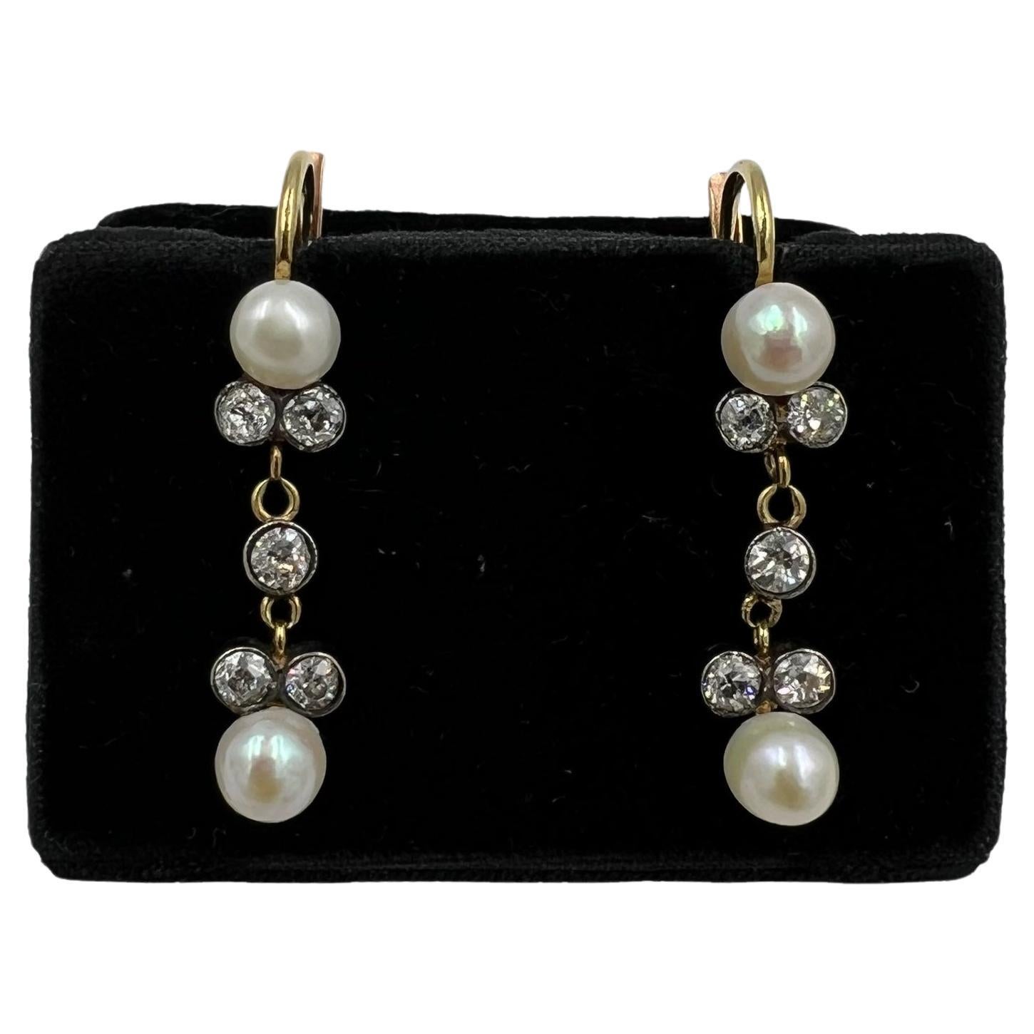 Antique Diamond Pearl Gold Drop Earrings For Sale at 1stDibs