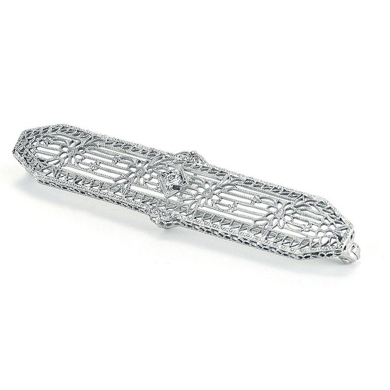 Antique Diamond Pin with Filigree Detail in Platinum For Sale at 1stDibs