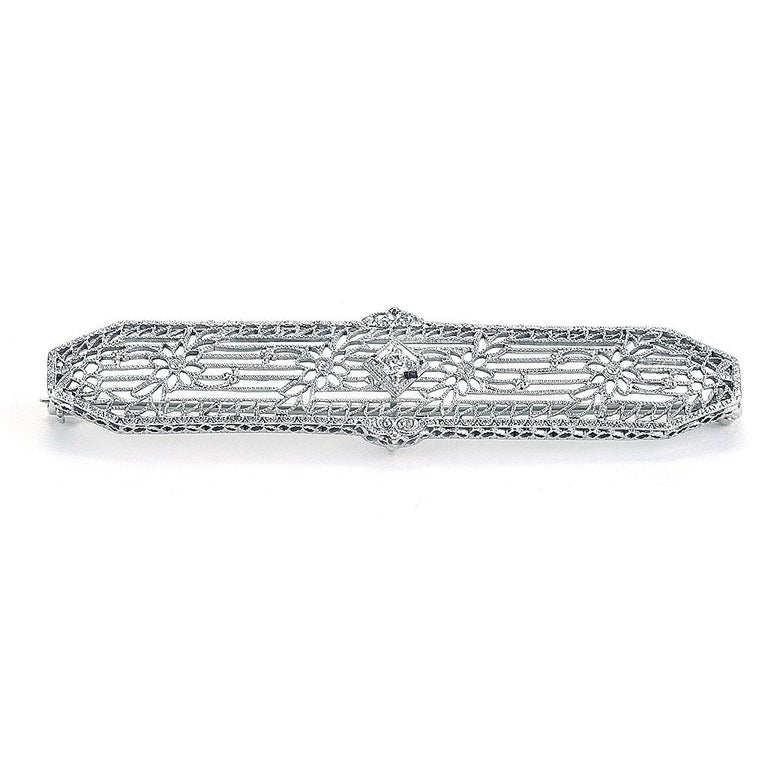 Antique Diamond Pin with Filigree Detail in Platinum For Sale at 1stDibs
