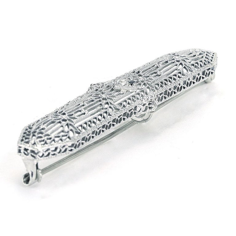 Antique Diamond Pin with Filigree Detail in Platinum For Sale at 1stDibs