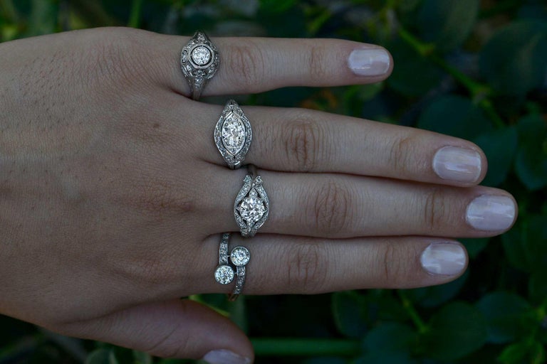 Antique Diamond Platinum Art Deco Engagement Ring Geometric Filigree ...