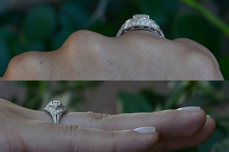 Antique Diamond Platinum Art Deco Engagement Ring Geometric Filigree ...