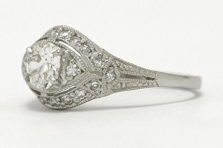 Antique Diamond Platinum Art Deco Engagement Ring Geometric Filigree ...