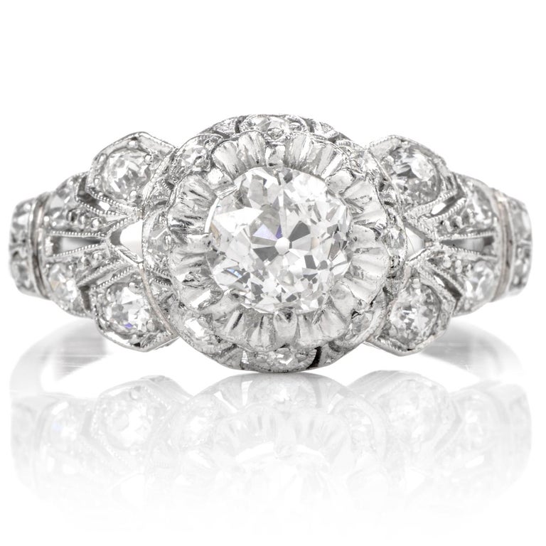 Antique Diamond Platinum Filigree Ring at 1stDibs