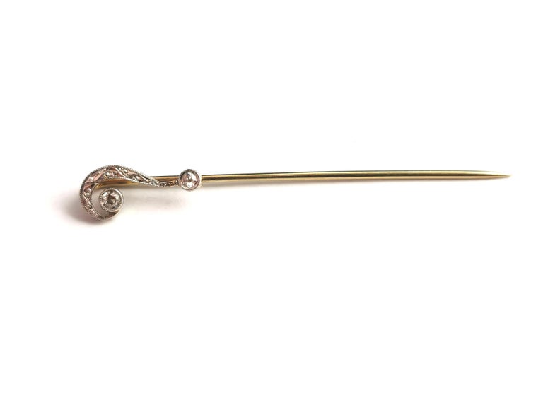 Antique Diamond Question Mark Stick Pin, 9k Gold and Platinum at 1stDibs