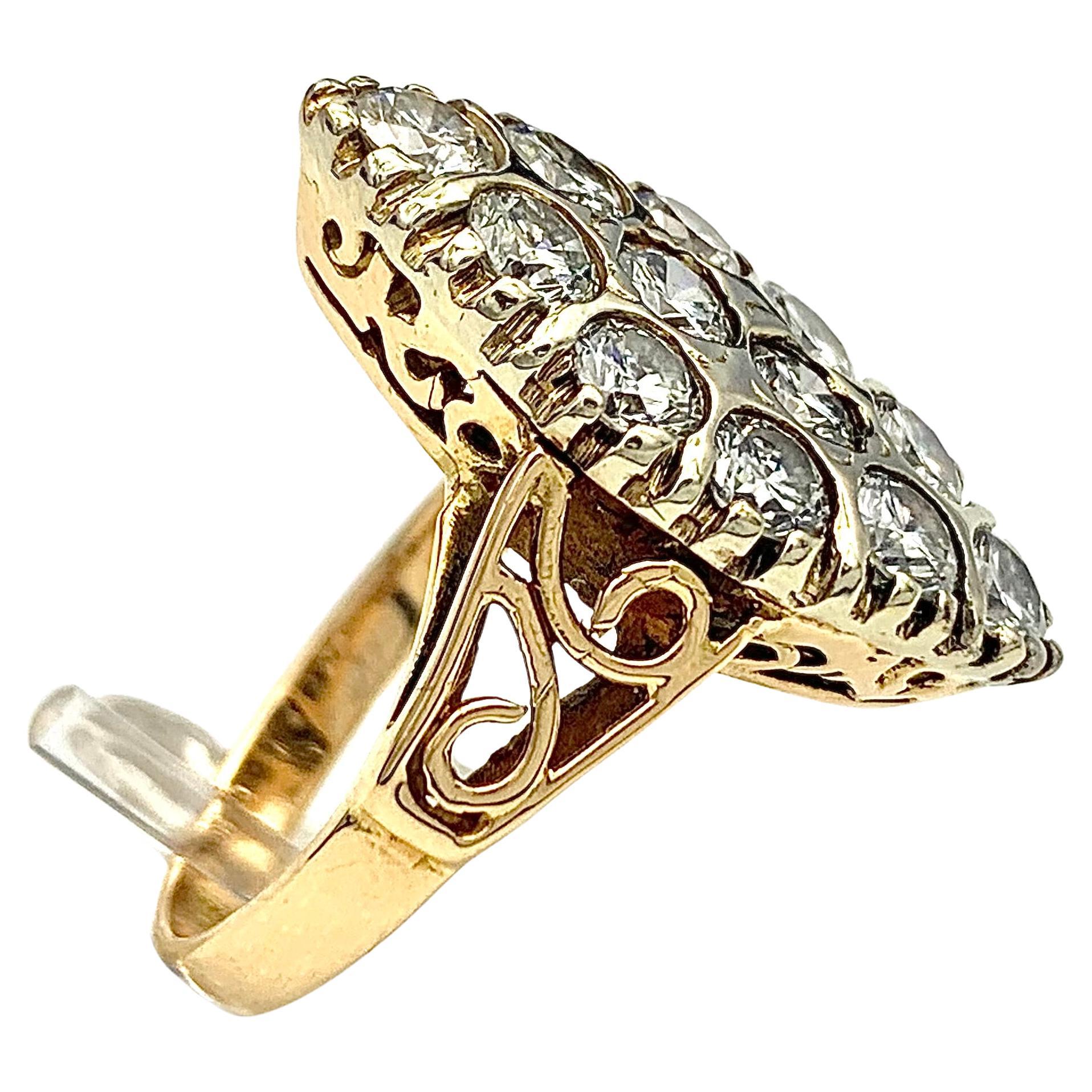 Antique Diamond Ring RedYellow Gold Lozenge Shape Cluster Ring For Sale ...