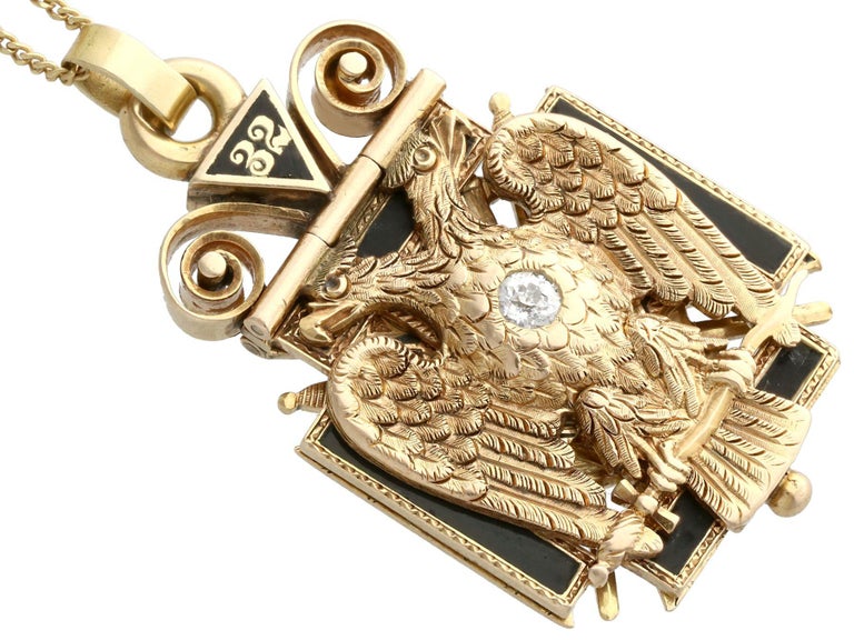 Antique Diamond Ruby and Enamel Gold Masonic Pendant / Watch Fob at ...