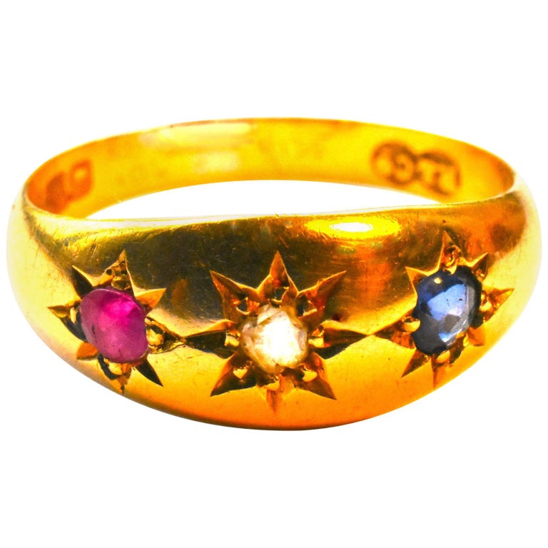 Antique Diamond Ruby and Sapphire Gypsy Ring at 1stDibs