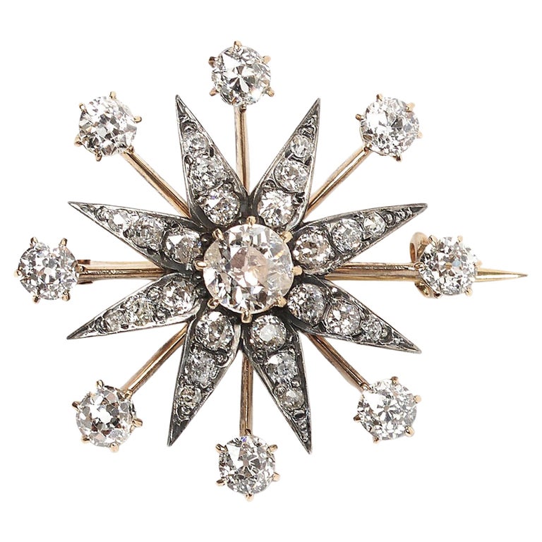 Antique Diamond, Silver and Gold Eight Ray Star Brooch, circa 1900 For ...