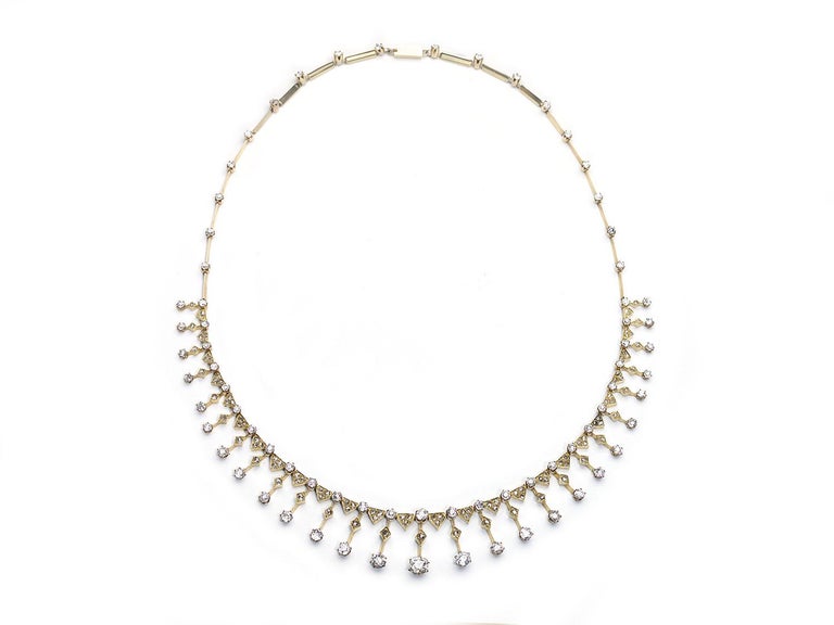 Collier diadème ancien à franges en argent et or avec diamants, c. 1880 ...