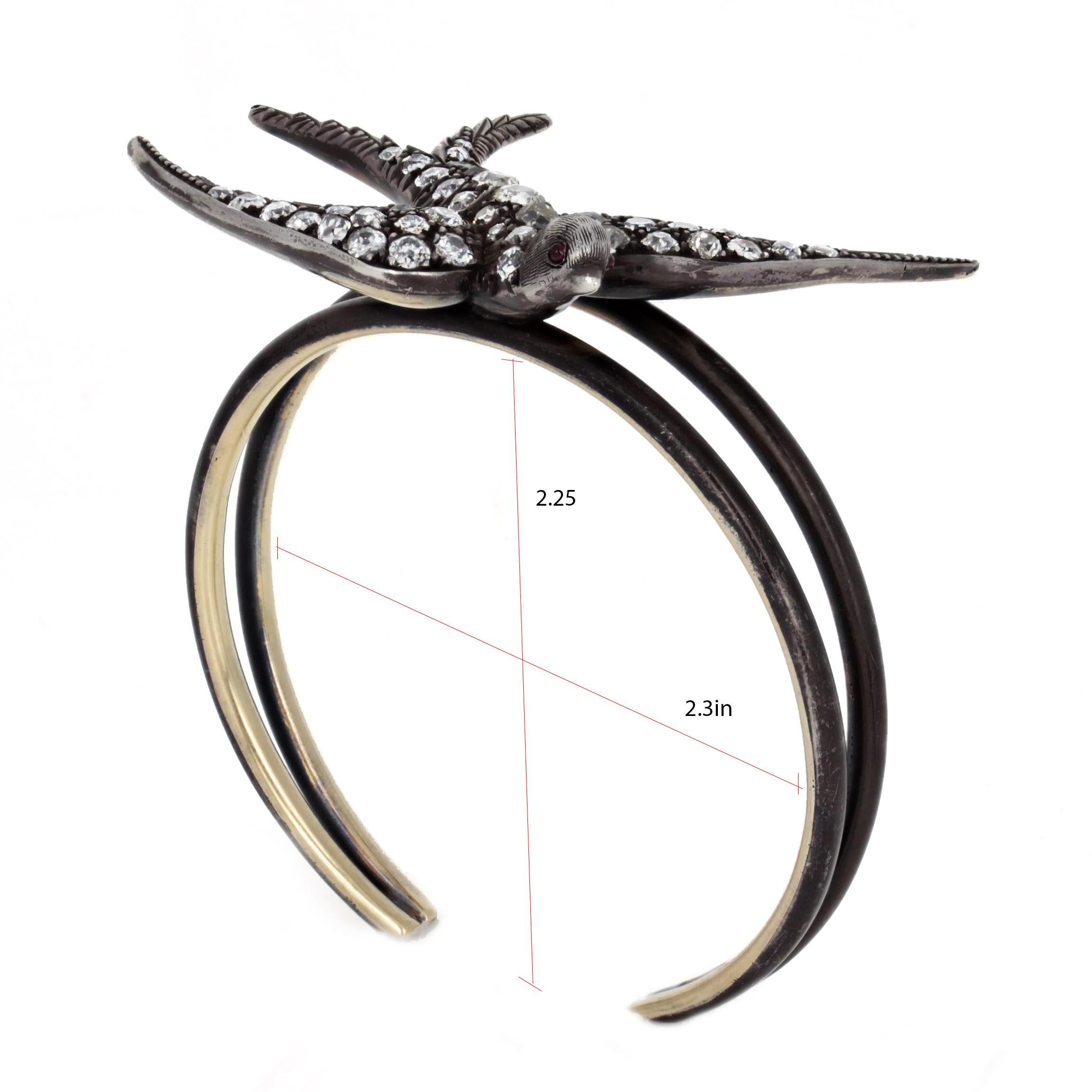 Antique Diamond Silver and Gold Swallow Cuff Bracelet For Sale at 1stDibs | swallow diamond bracelet