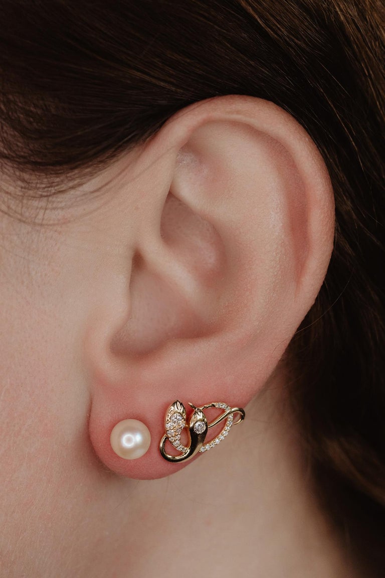 Antique Diamond Snake Earrings Solid 14k Gold, Victorian Revival Gold ...