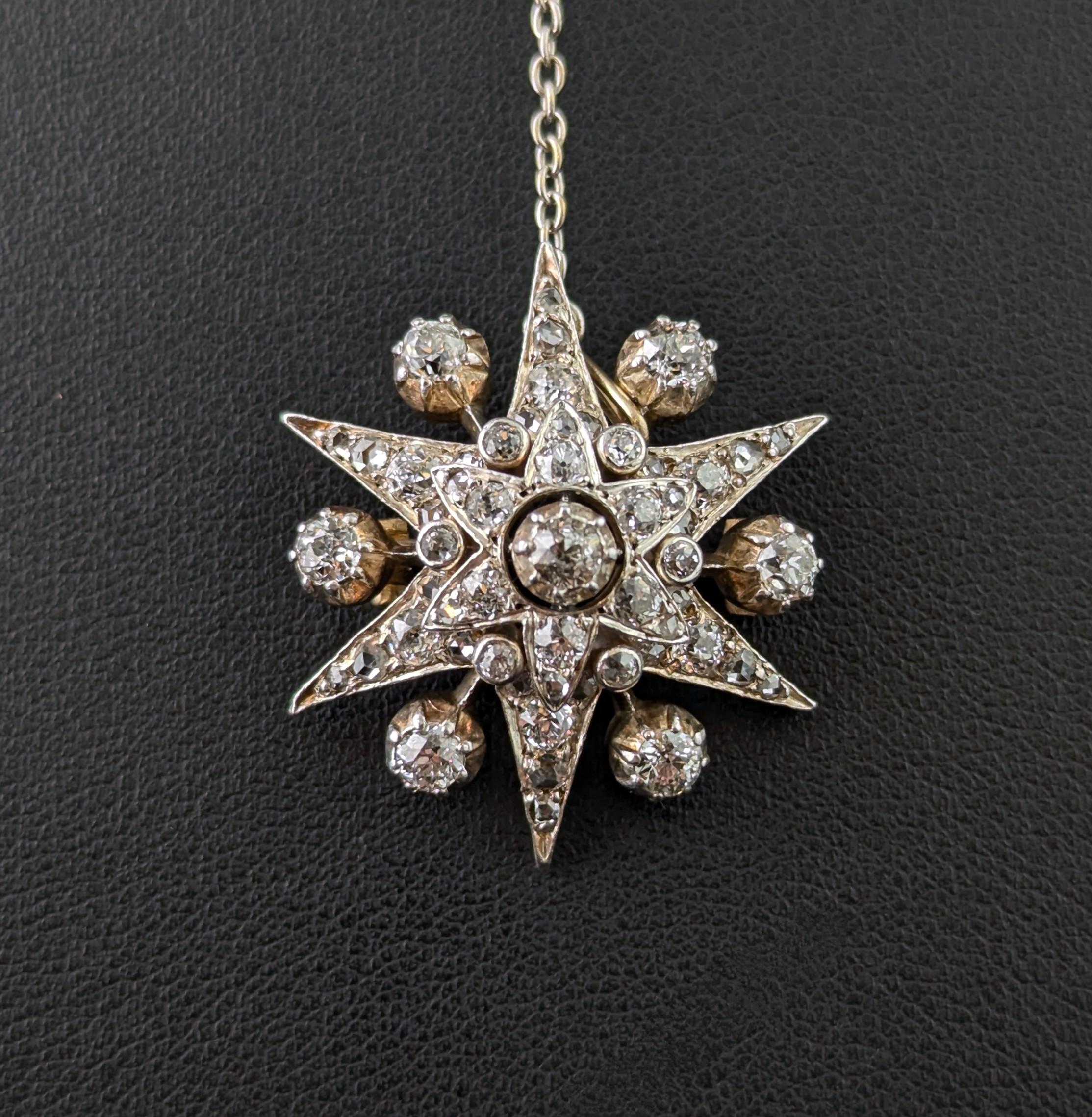 Antique Diamond star brooch, silver and gold, Victorian For Sale at 1stDibs