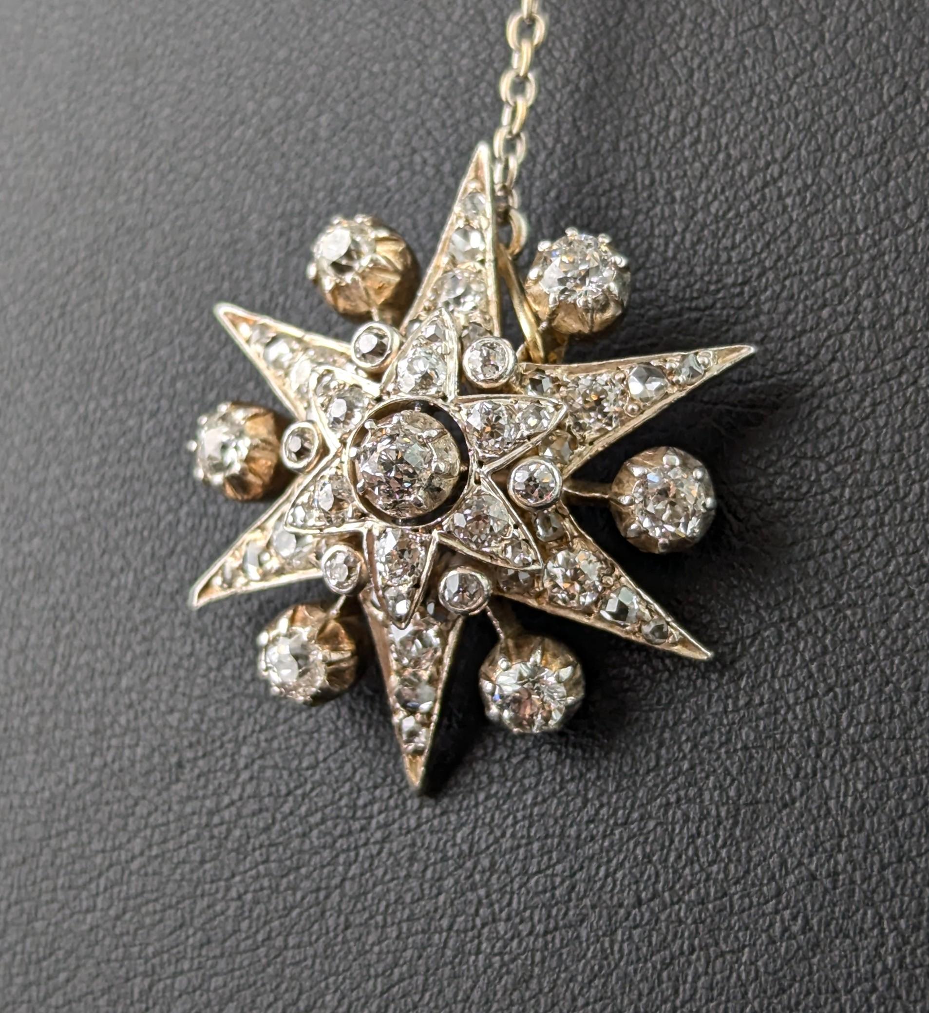 Antique Diamond star brooch, silver and gold, Victorian For Sale at 1stDibs