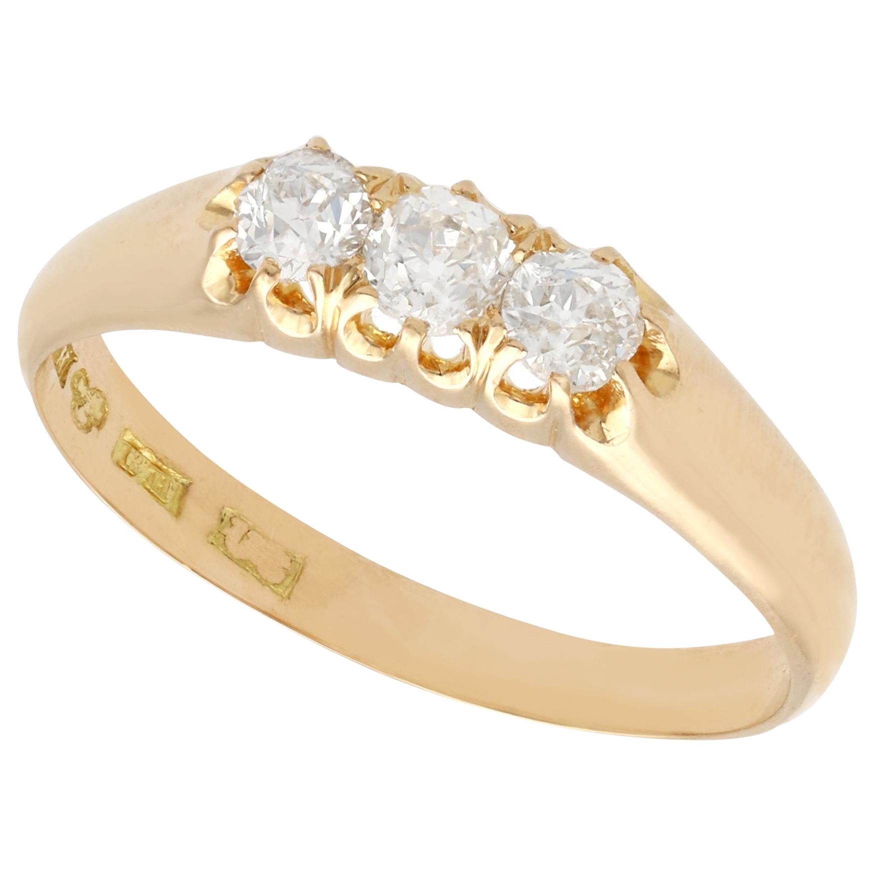 Antique Diamond Yellow Gold Three-Stone Ring For Sale at 1stDibs