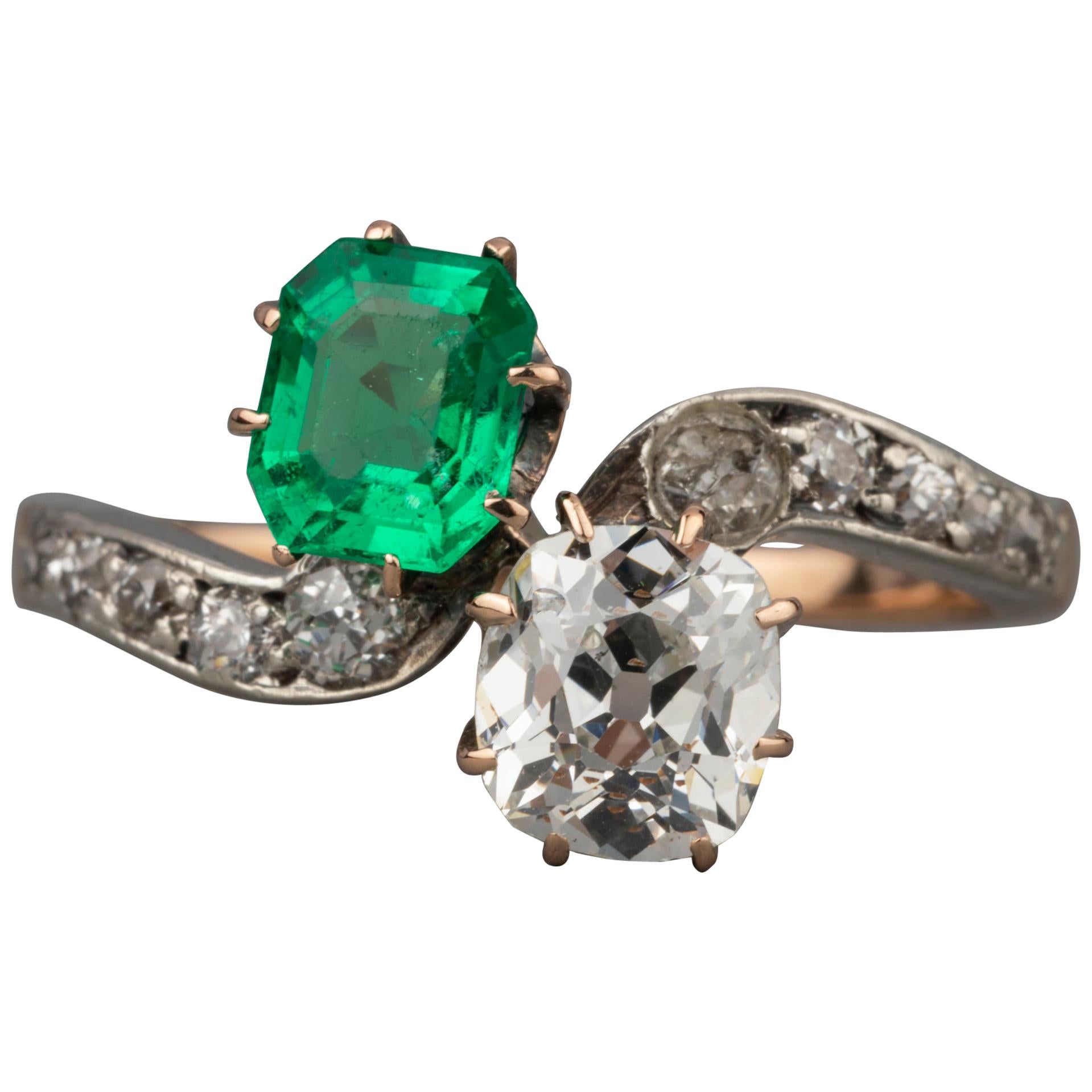 Antique Diamond and Emerald Ring For Sale at 1stDibs