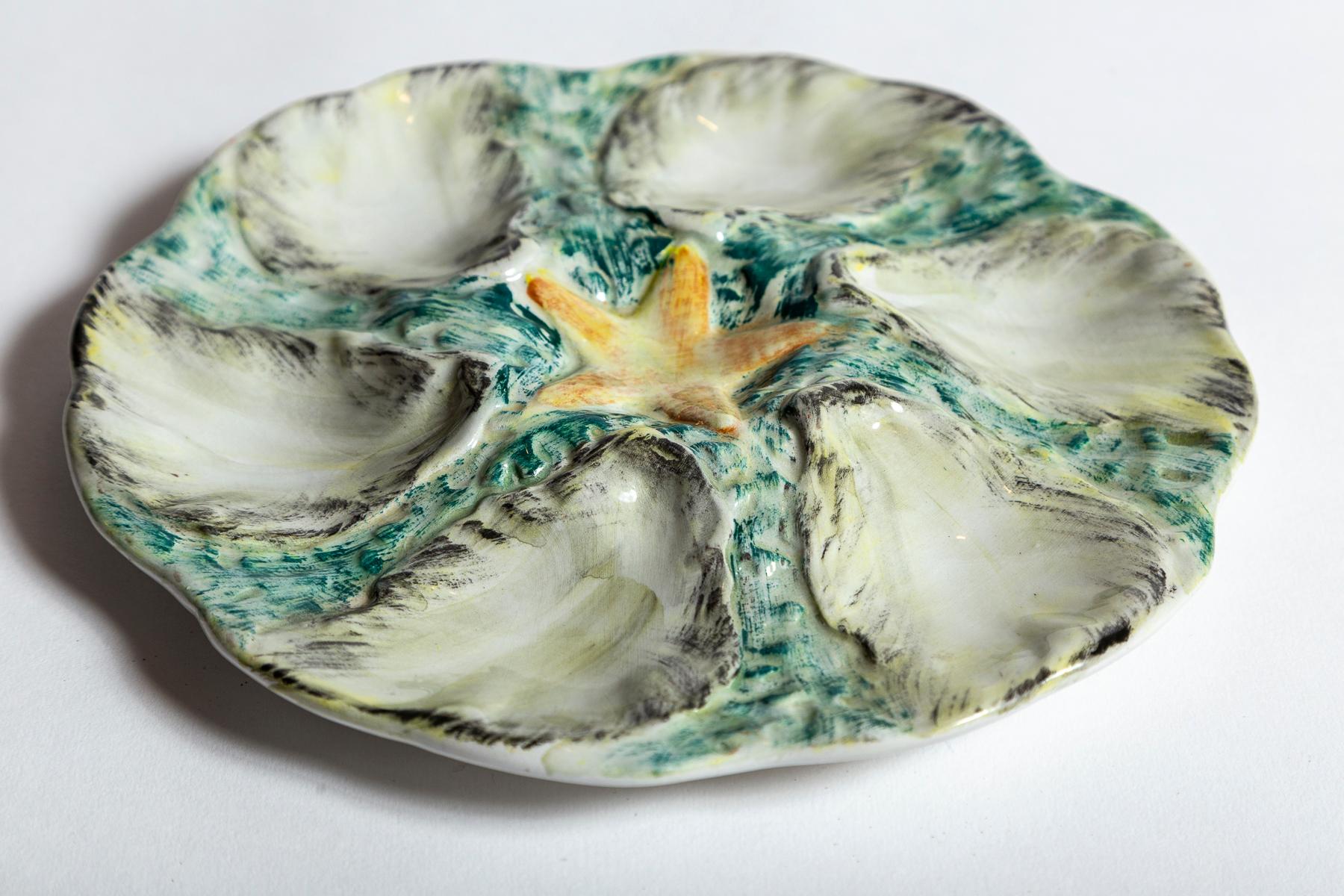 Antique Digoin Sarreguemines Majolica Oyster Plate, France, circa 1880 ...