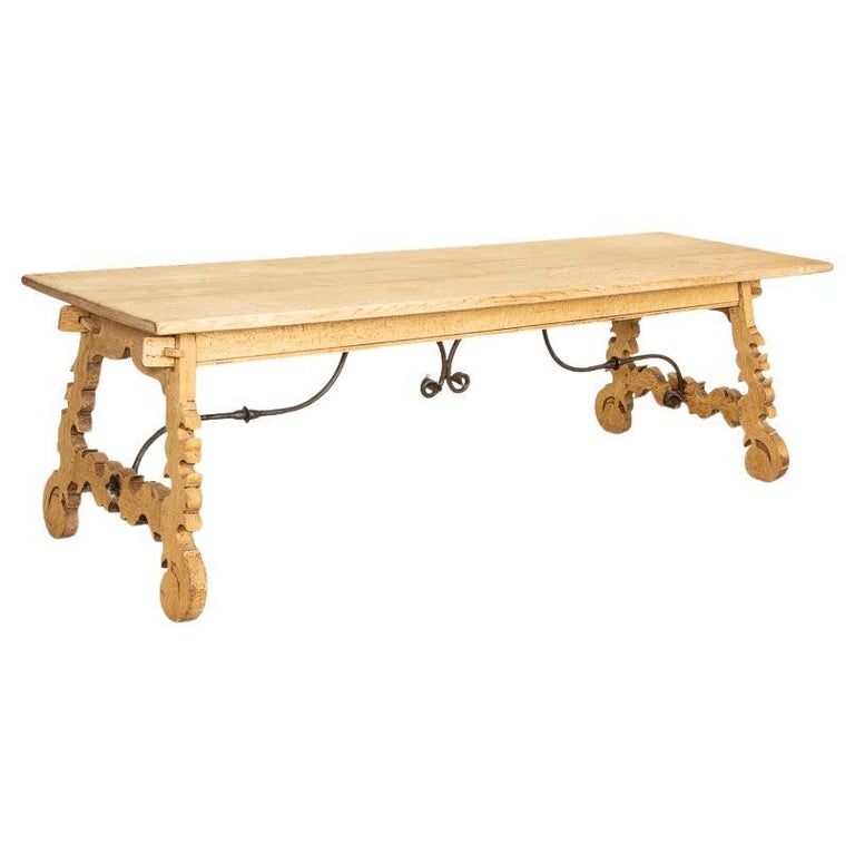 Antique Dining Table with Carved Legs and Scrolled Iron Base from Spain ...