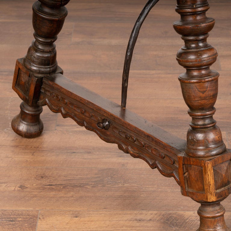 Antique Dining Table with Turned Legs and Scrolled Iron Stretcher from ...