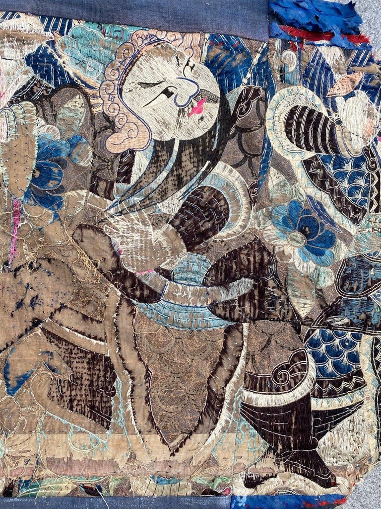 Antique Distressed Chinese Embroidery For Sale at 1stDibs