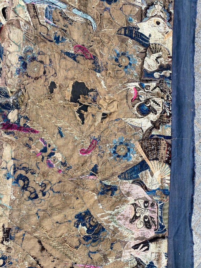 Antique Distressed Chinese Embroidery For Sale at 1stDibs