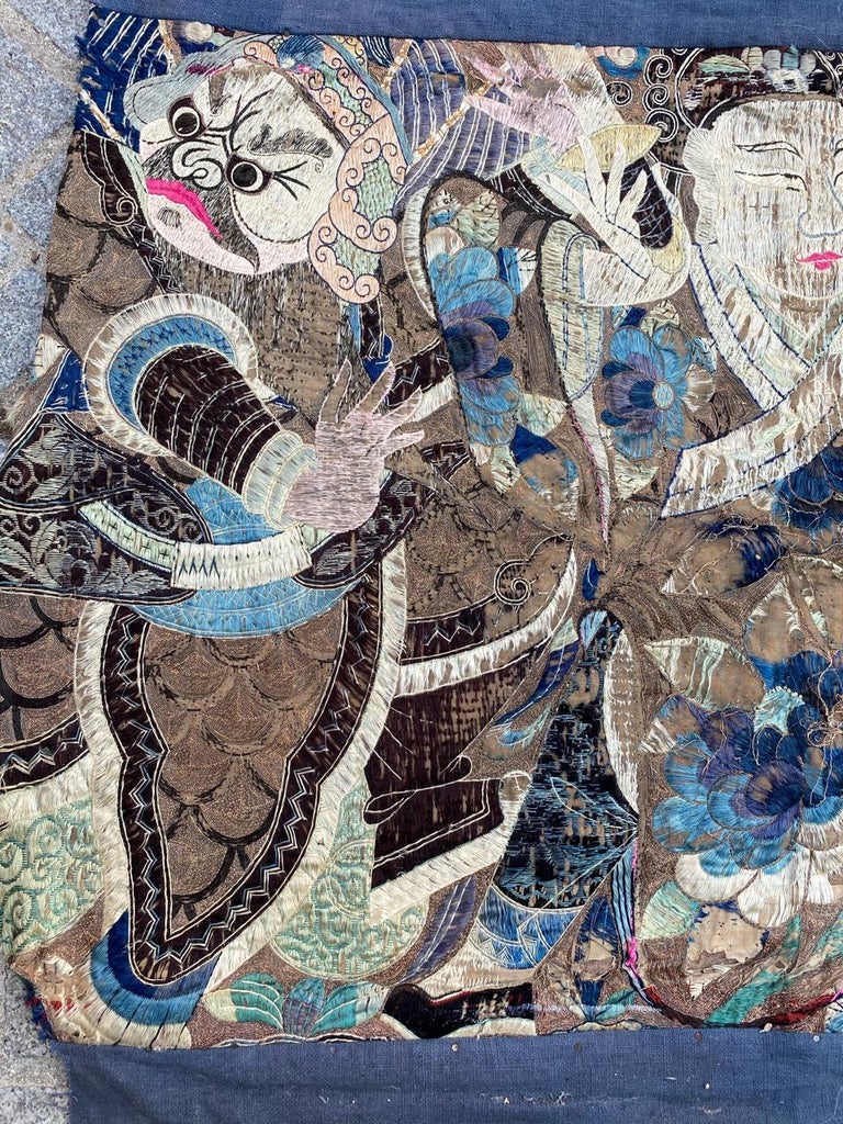 Antique Distressed Chinese Embroidery For Sale at 1stDibs