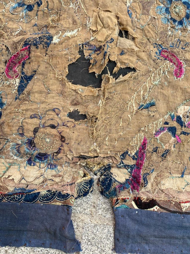 Antique Distressed Chinese Embroidery For Sale at 1stDibs