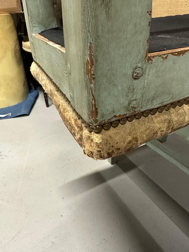 Antique Distressed Leather Painted Benches For Sale at 1stDibs