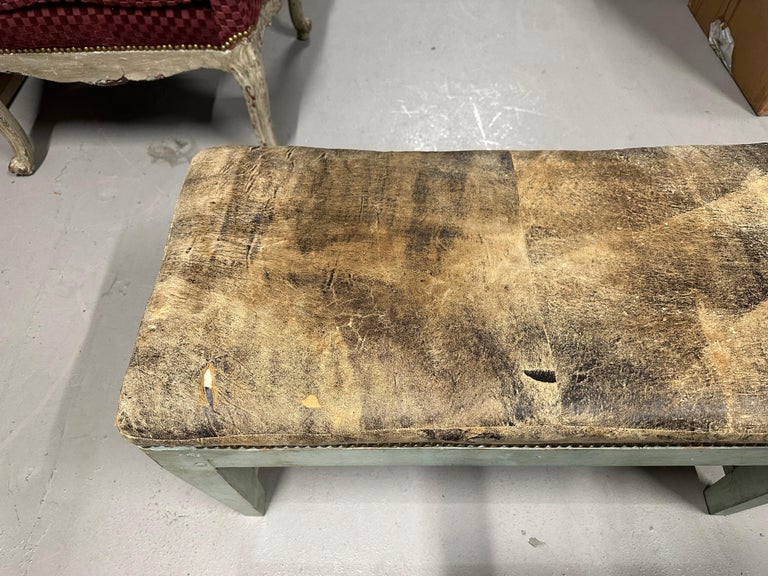 Antique Distressed Leather Painted Benches For Sale at 1stDibs