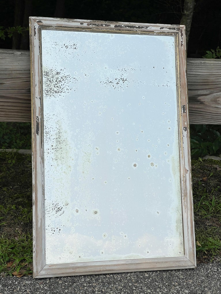 Antique Distressed Painted Wall Mirror at 1stDibs