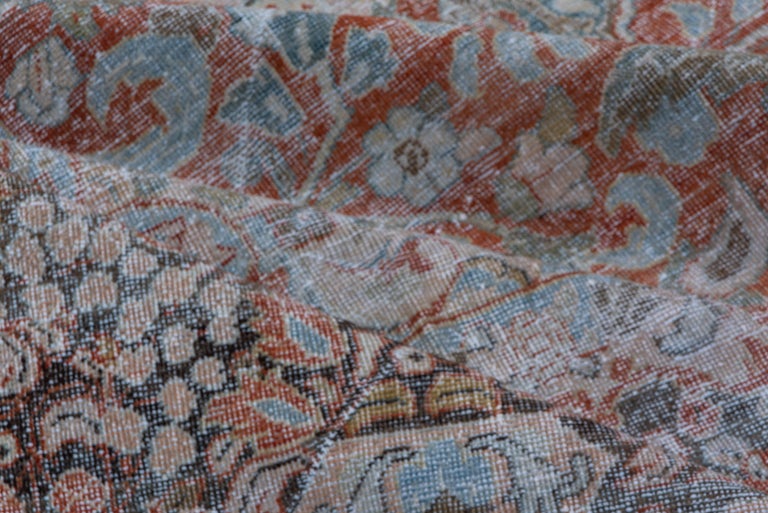 Antique Distressed Red Persian Mahal Carpet, All-Over Field, Blue ...