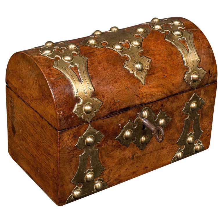 Antique Dome Top Calling Card Box, English, Walnut, Brass, Desk Tidy ...