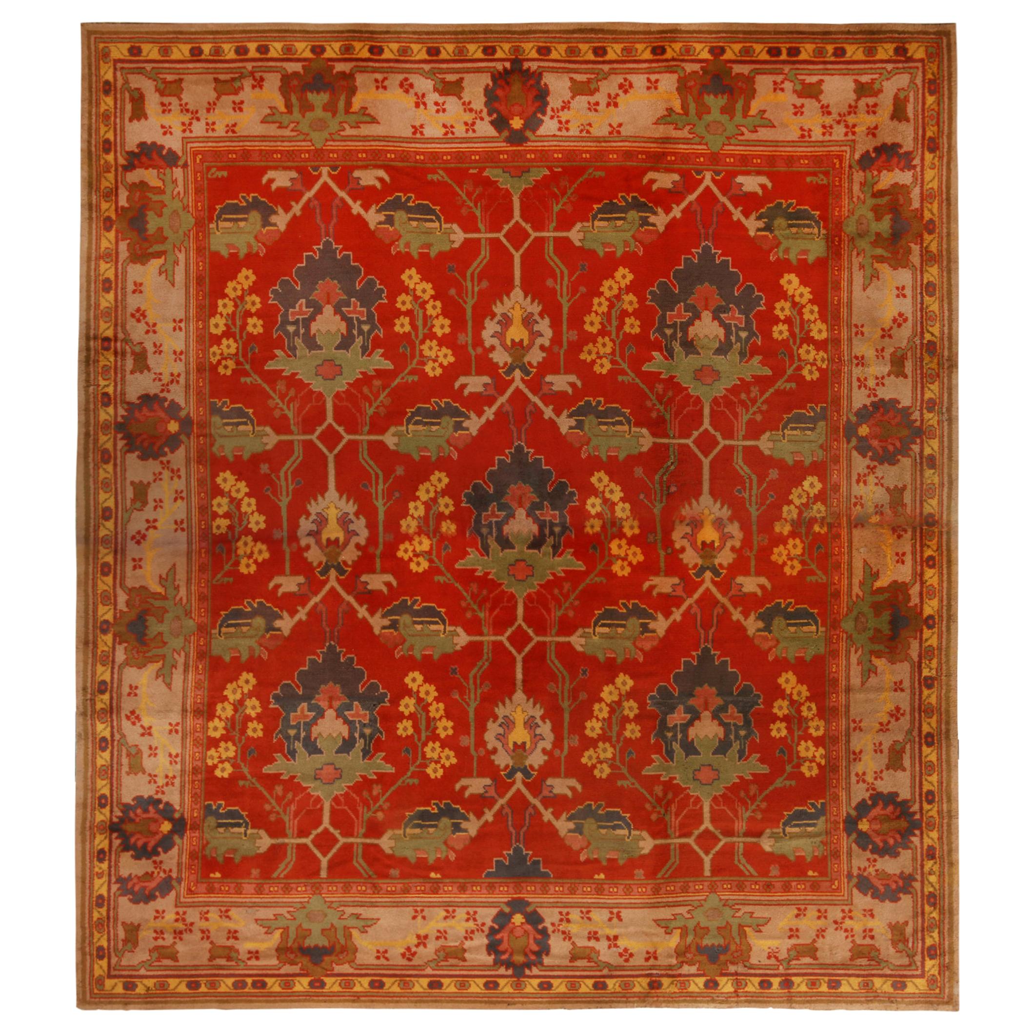 Antique Donegal Red Floral Wool Rug with Rare Eggplant Border For Sale ...