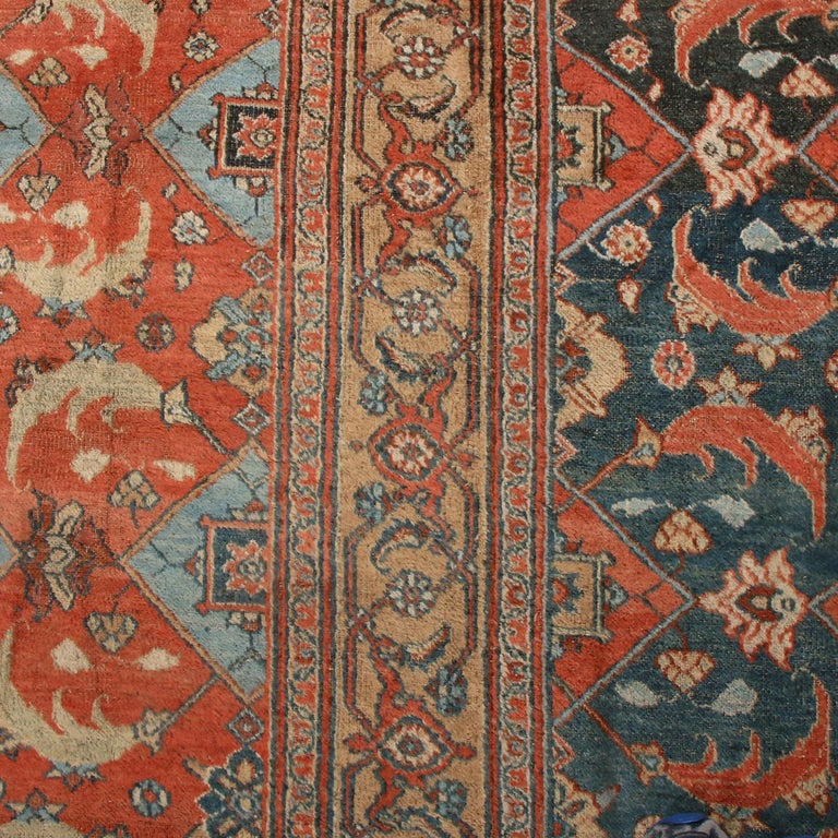 Antique Doroksh Beige Orange and Blue Wool Persian Rug with Herati Fish ...