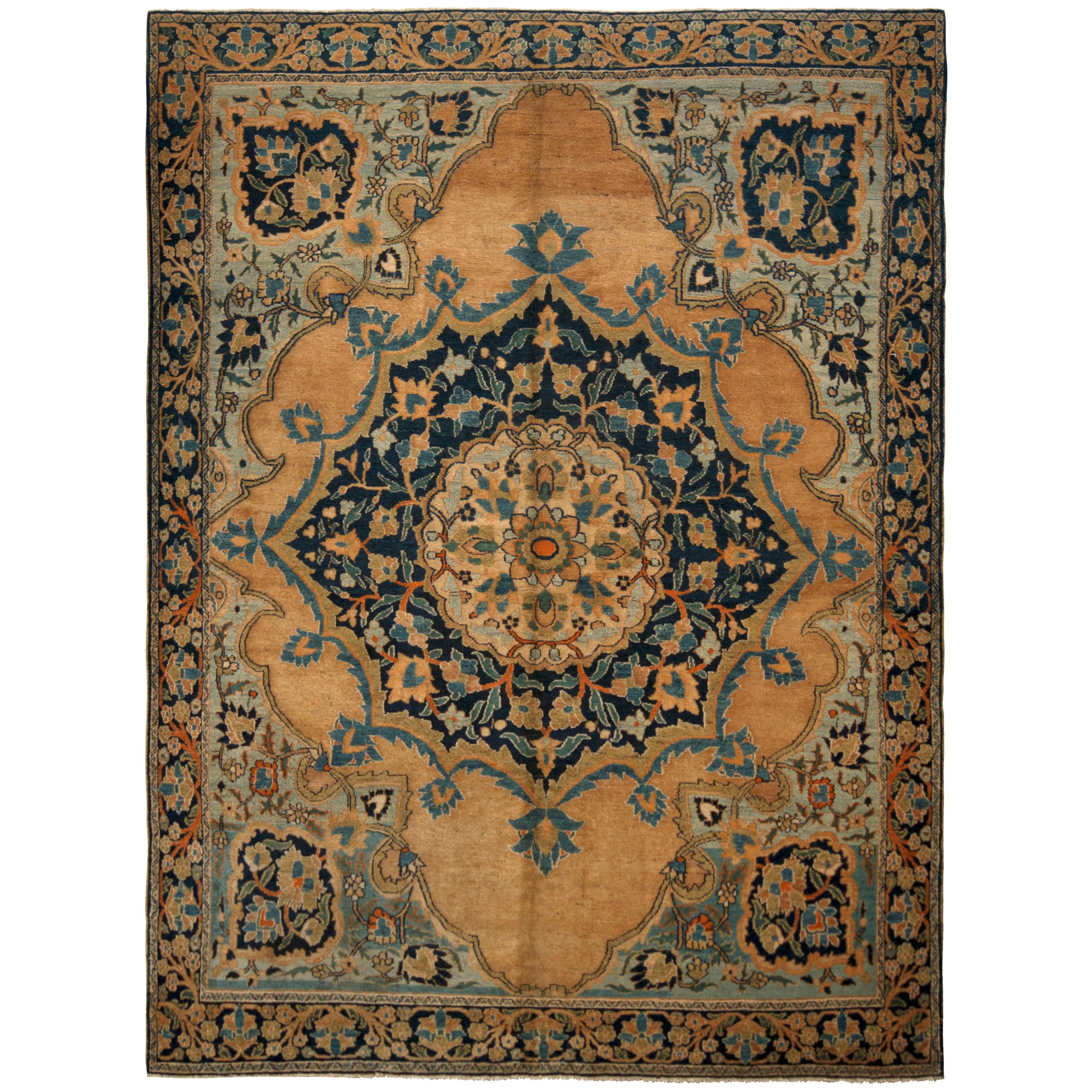 Antique Floral Red and Blue Wool Persian Rug at 1stDibs