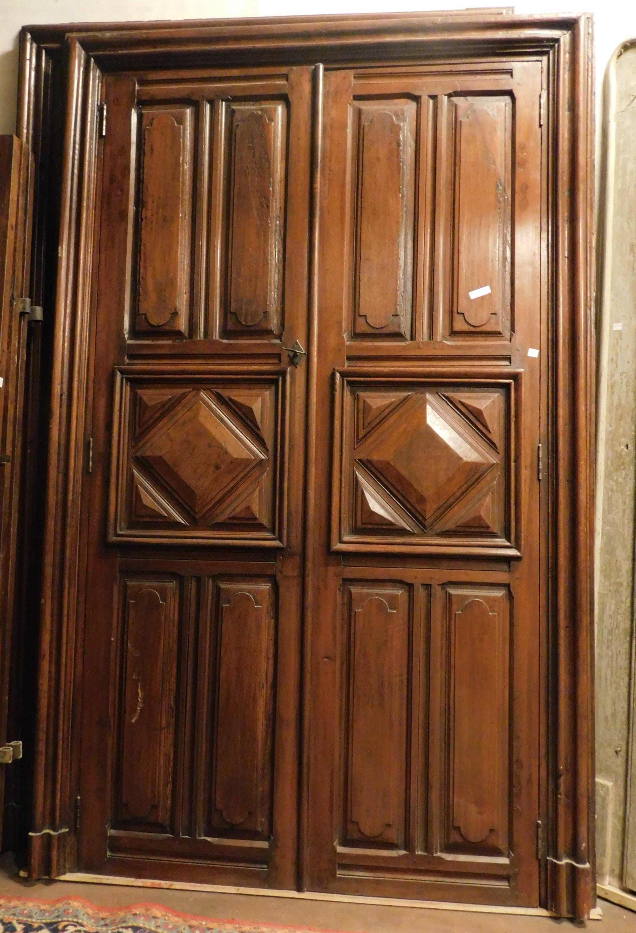 Antique Double Door 'N.2' Brown Walnut, Ashlars with Diamond, 1700 ...