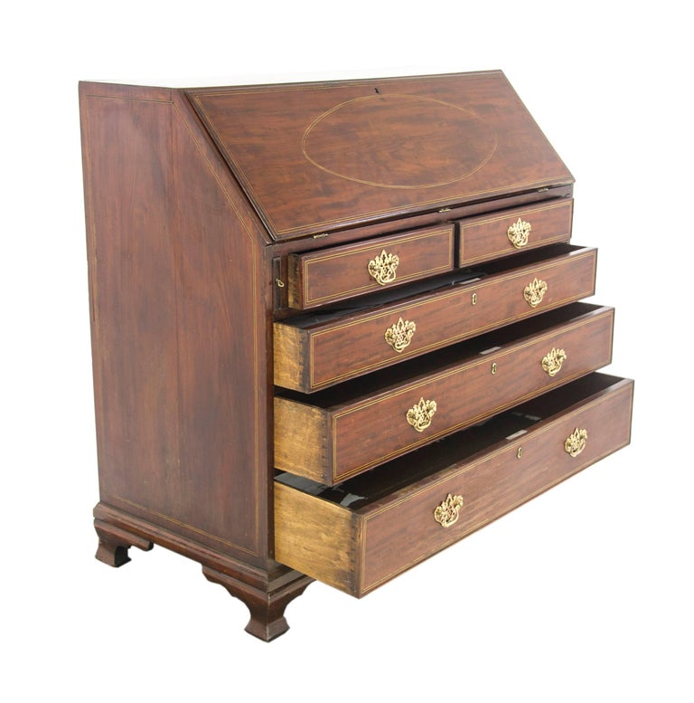 Antique Drop Front Desk, Walnut Bureau, Vintage Writing Table, George ...