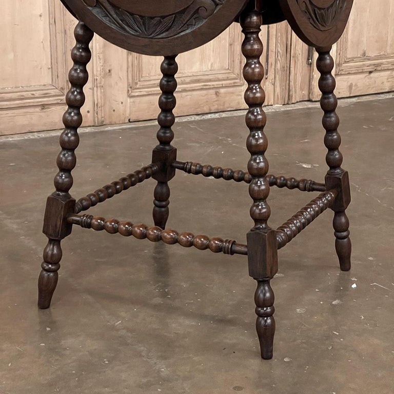 Antique Drop Leaf Spool Leg End Table For Sale at 1stDibs