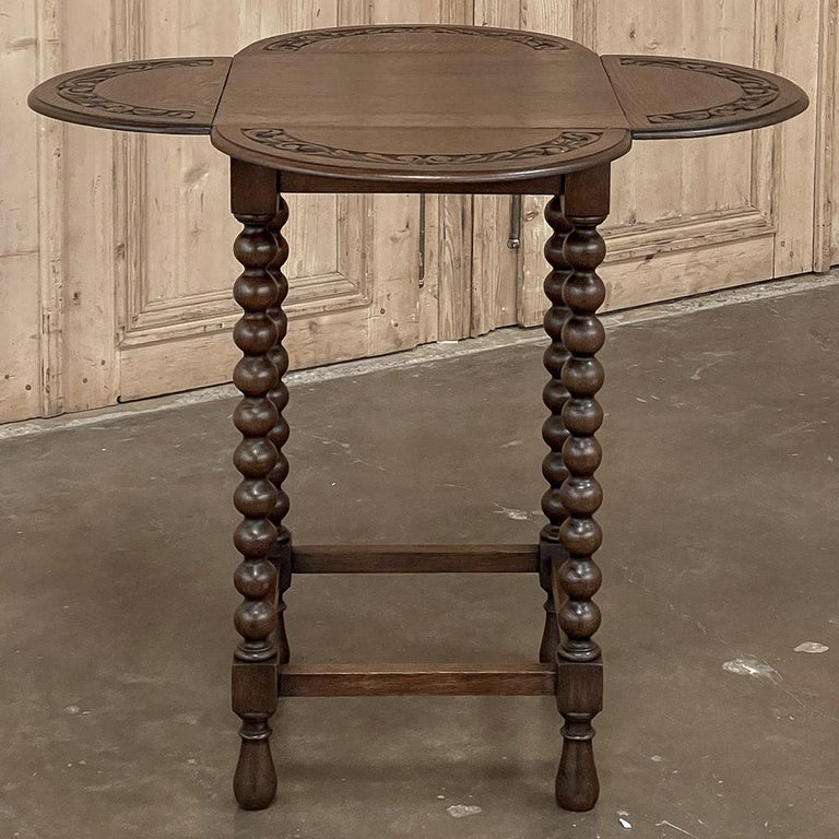 Antique Drop Leaf Spool Leg End Table For Sale at 1stDibs