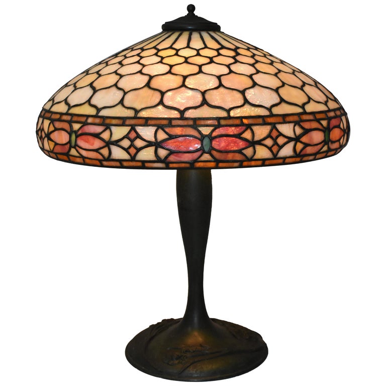 Antique Duffner and Kimberly Leaded Glass Table Lamp For Sale at 1stDibs