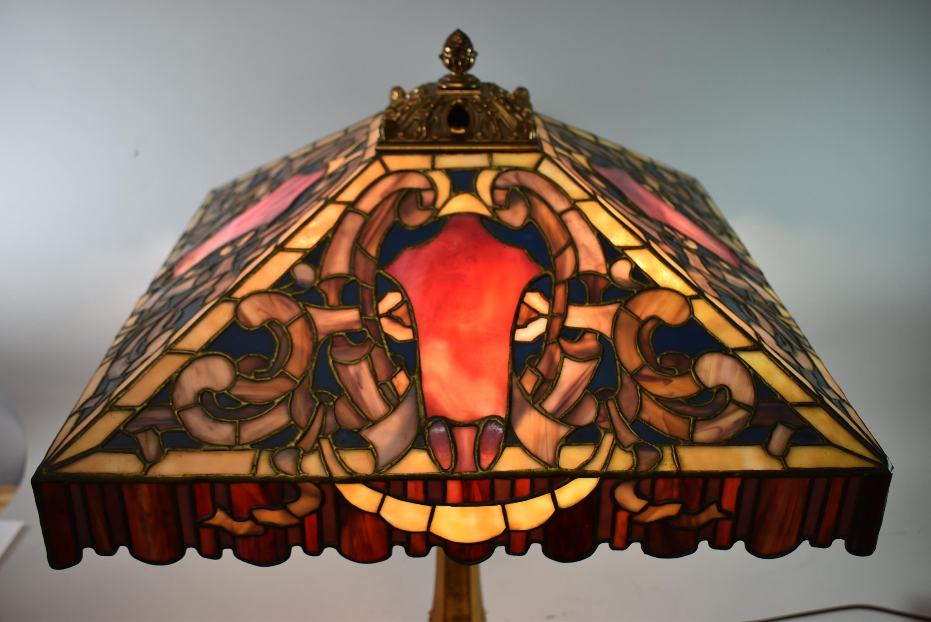 Antique Duffner and Kimberly Elizabethan Leaded Glass Table Lamp Hubell ...
