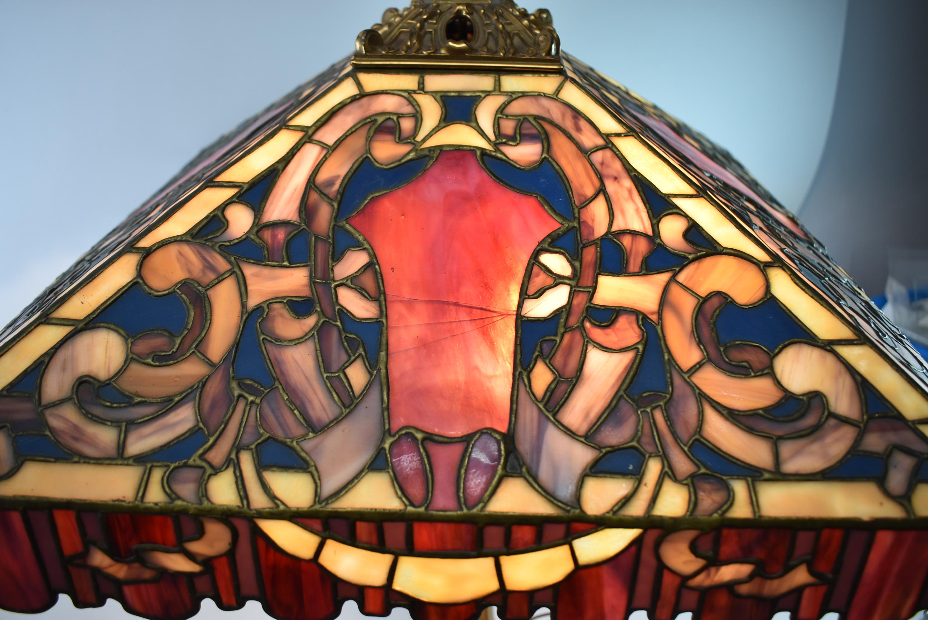 Antique Duffner and Kimberly Elizabethan Leaded Glass Table Lamp Hubell ...