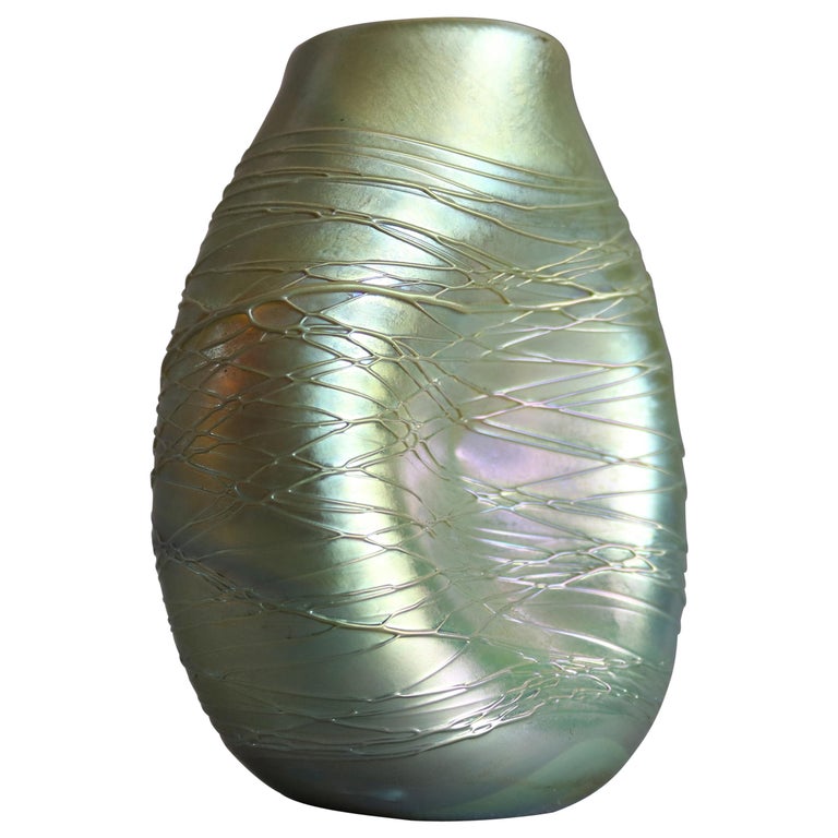 Antique Durand Threaded Pinched Form Art Glass Vase, Signed, circa 1920 ...