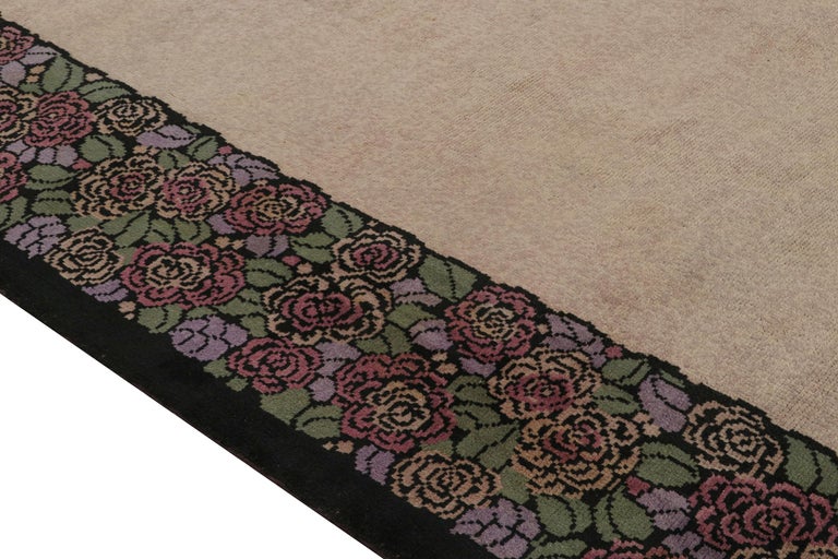 Antique Dutch Art Deco Rug in Beige Open Field with Floral Border by ...