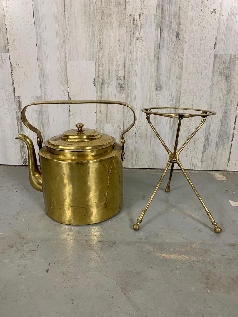 Antique Dutch Brass Coffee Pot and Trivet For Sale at 1stDibs