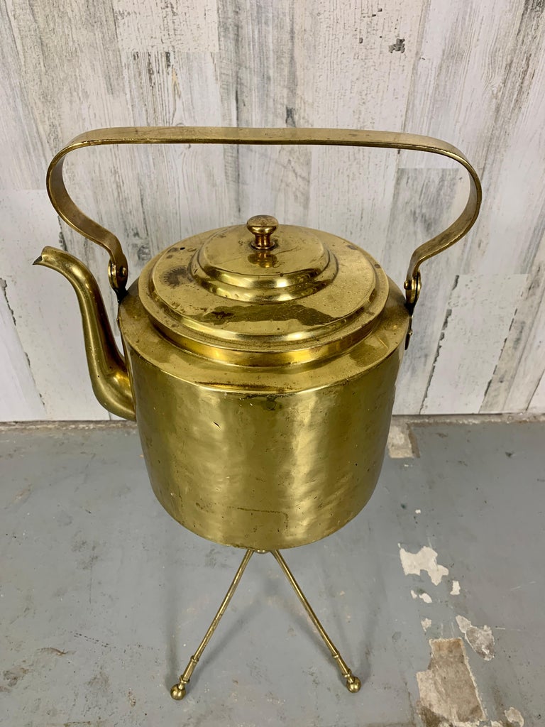 Antique Dutch Brass Coffee Pot and Trivet For Sale at 1stDibs