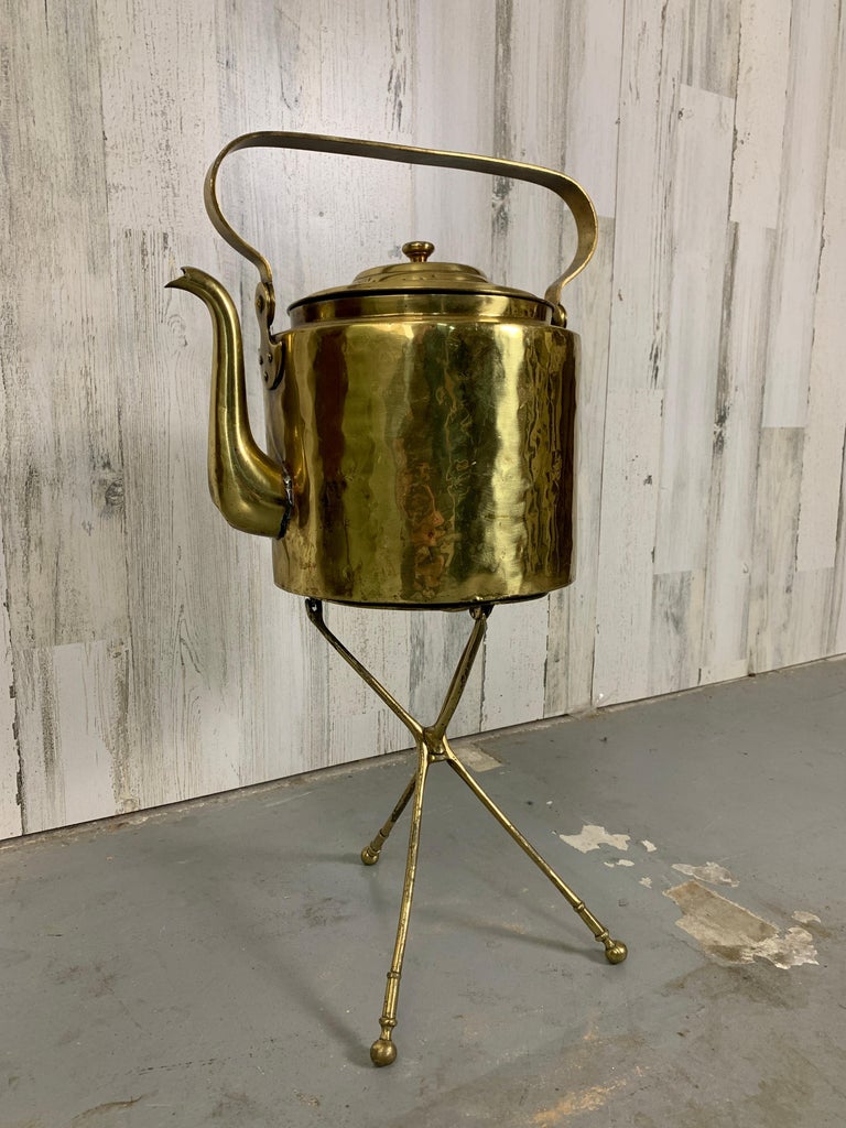 Antique Dutch Brass Coffee Pot and Trivet For Sale at 1stDibs