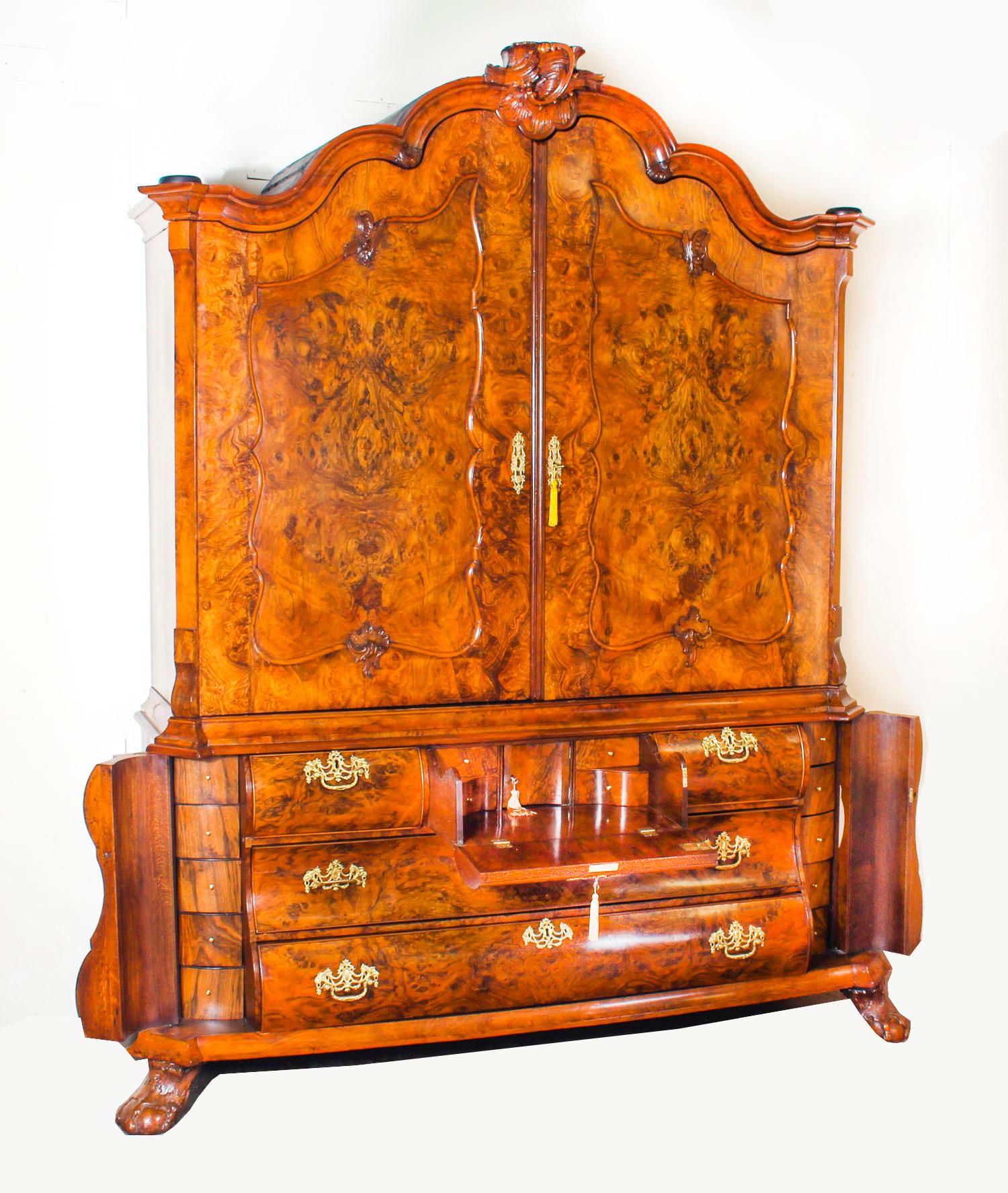 Antique Dutch Burr Walnut Bombé Cabinet Armoire Secret Drawers, 18th ...